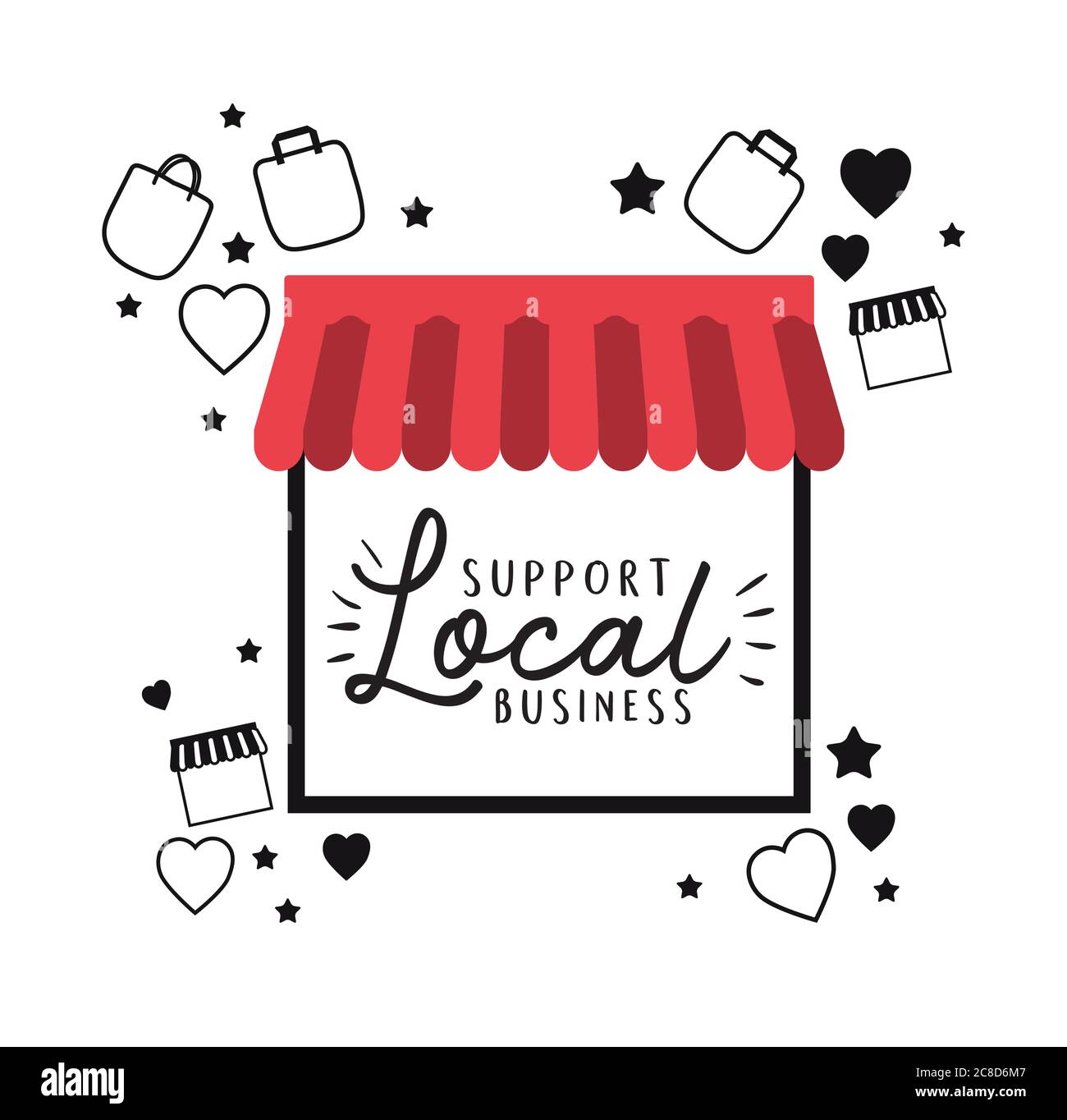 shop local in store with bags hearts and stars design of retail buy and ...