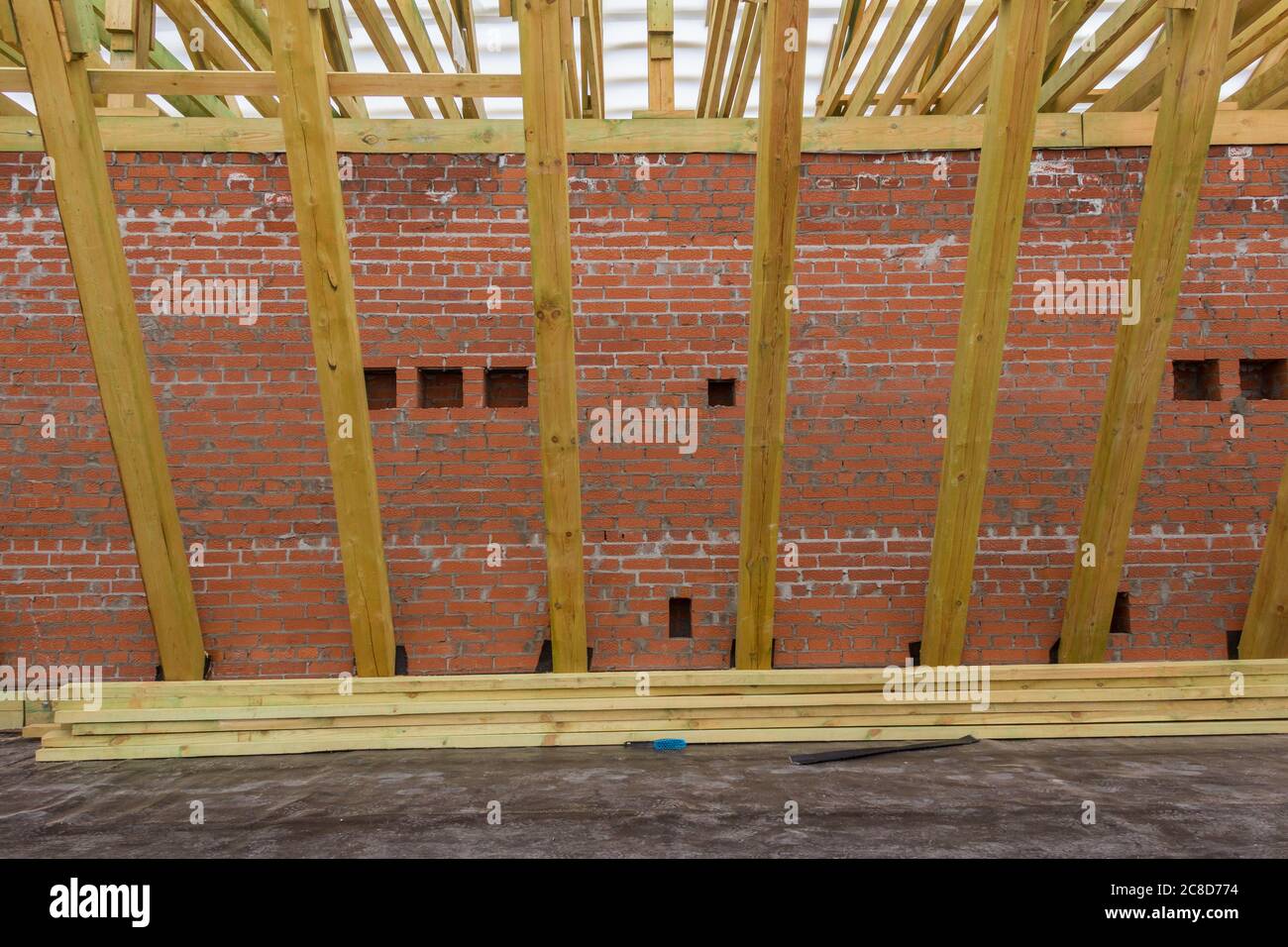Rafter system of a wooden roof. Wooden construction. The construction ...