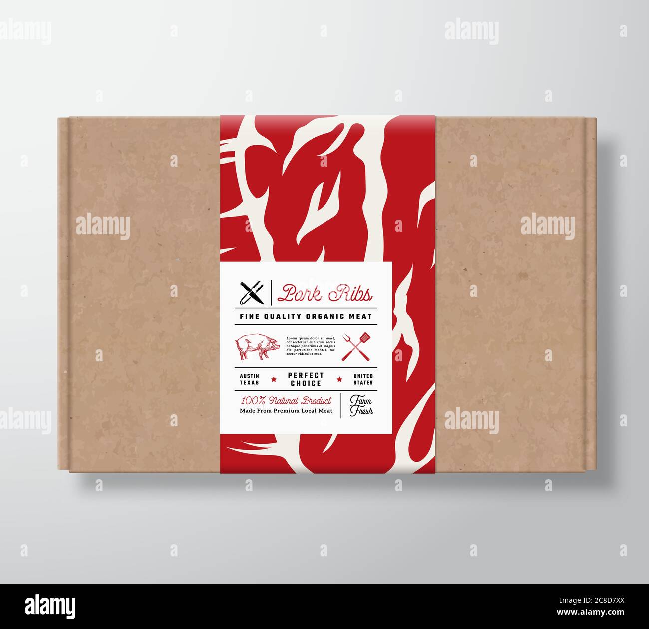 Premium Quality Pork Ribs Craft Cardboard Box. Abstract Vector Meat ...