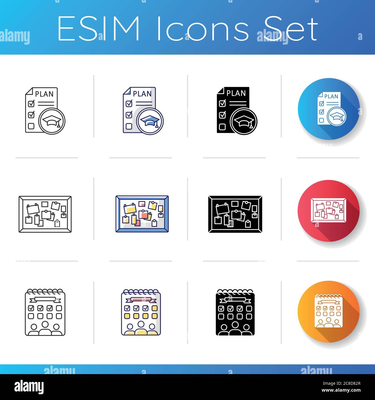 Student activities icons set. Educational plan. University ...