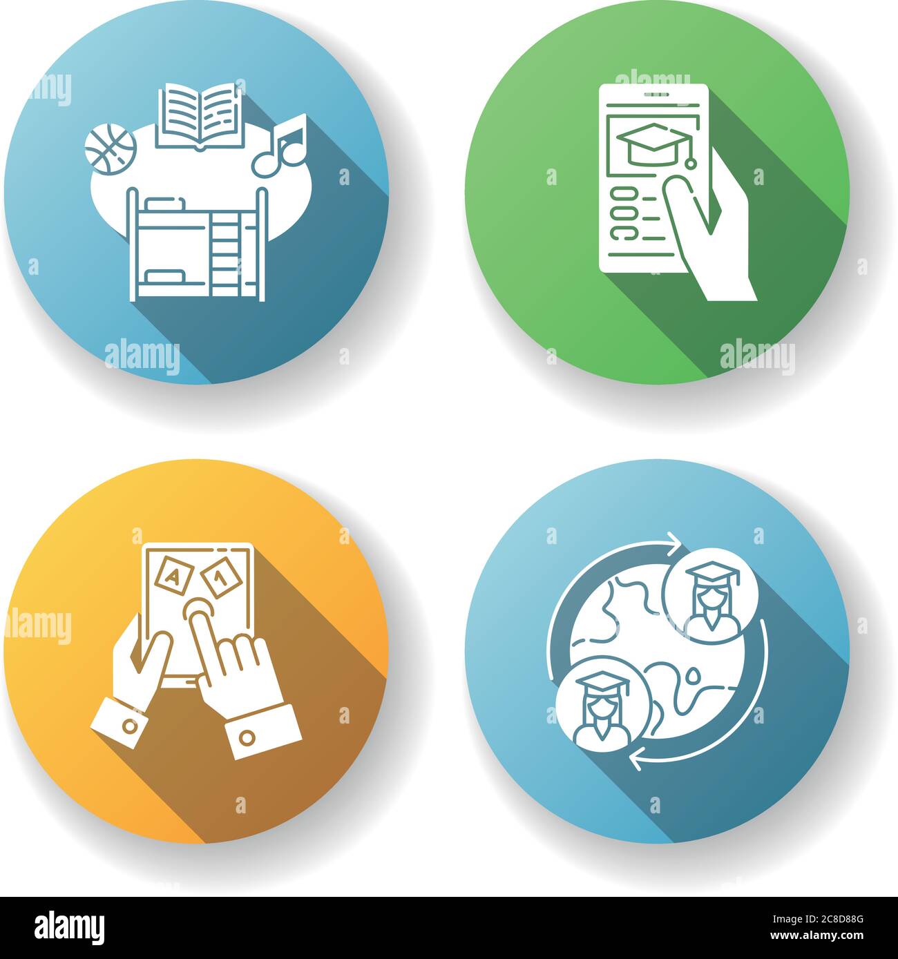 Modern learning opportunities flat design long shadow glyph icons set ...