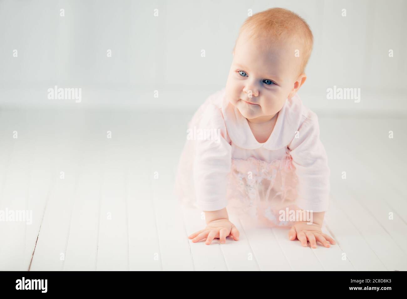 Baby Crawling on bed , Happy Kid One Year old, Child Boy Crawl Stock ...
