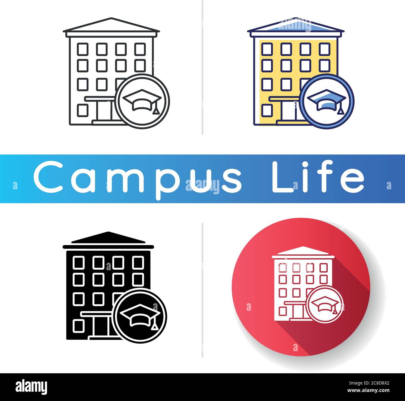 Dormitory icon. Students residence hall. Accommodation for freshmen ...