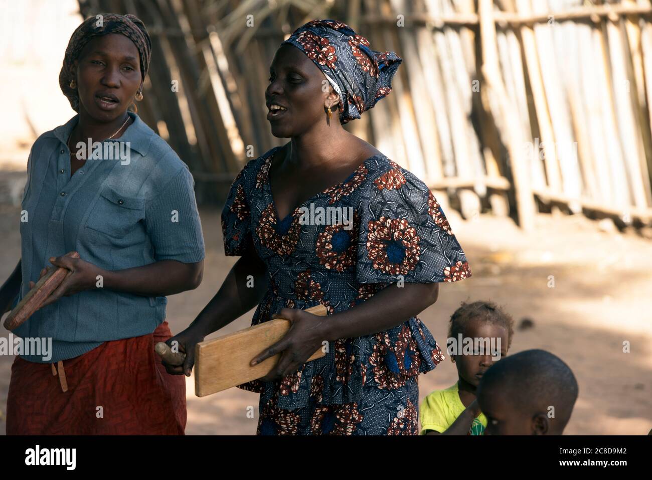 Indigenous Jola tribe women play traditional musical instruments during ...