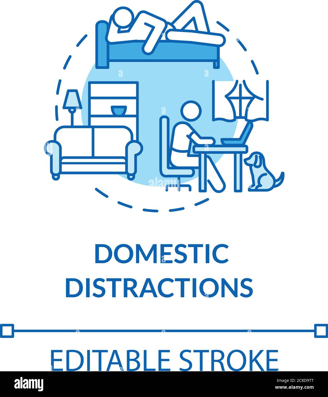 Domestic distractions concept icon. Remote learning environment ...