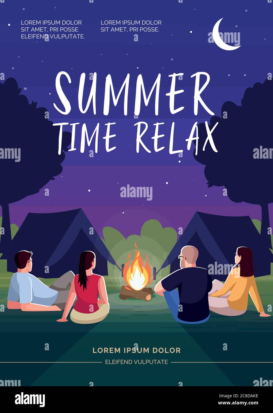Summer time relax poster template. Recreation in forest. Double date ...