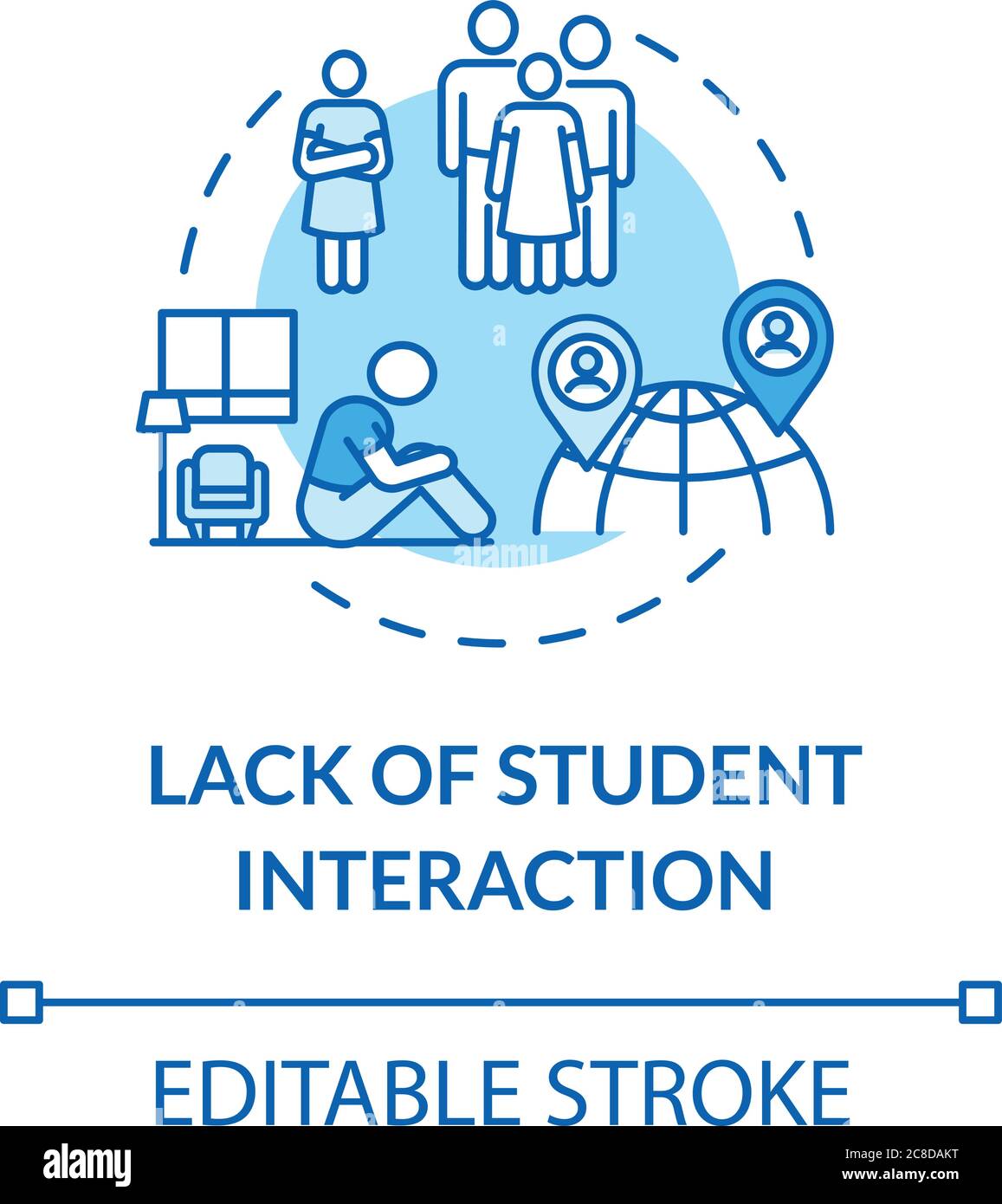 Lack of student interaction concept icon. Students socialization ...