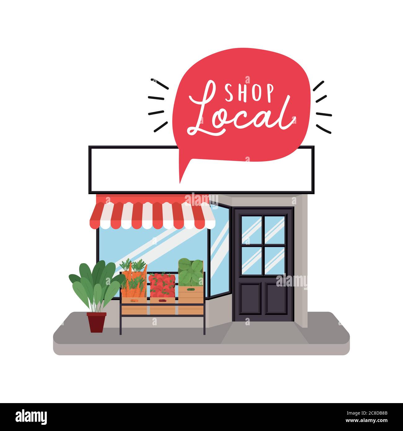 store with vegetables shelf and shop local inside bubble design of ...