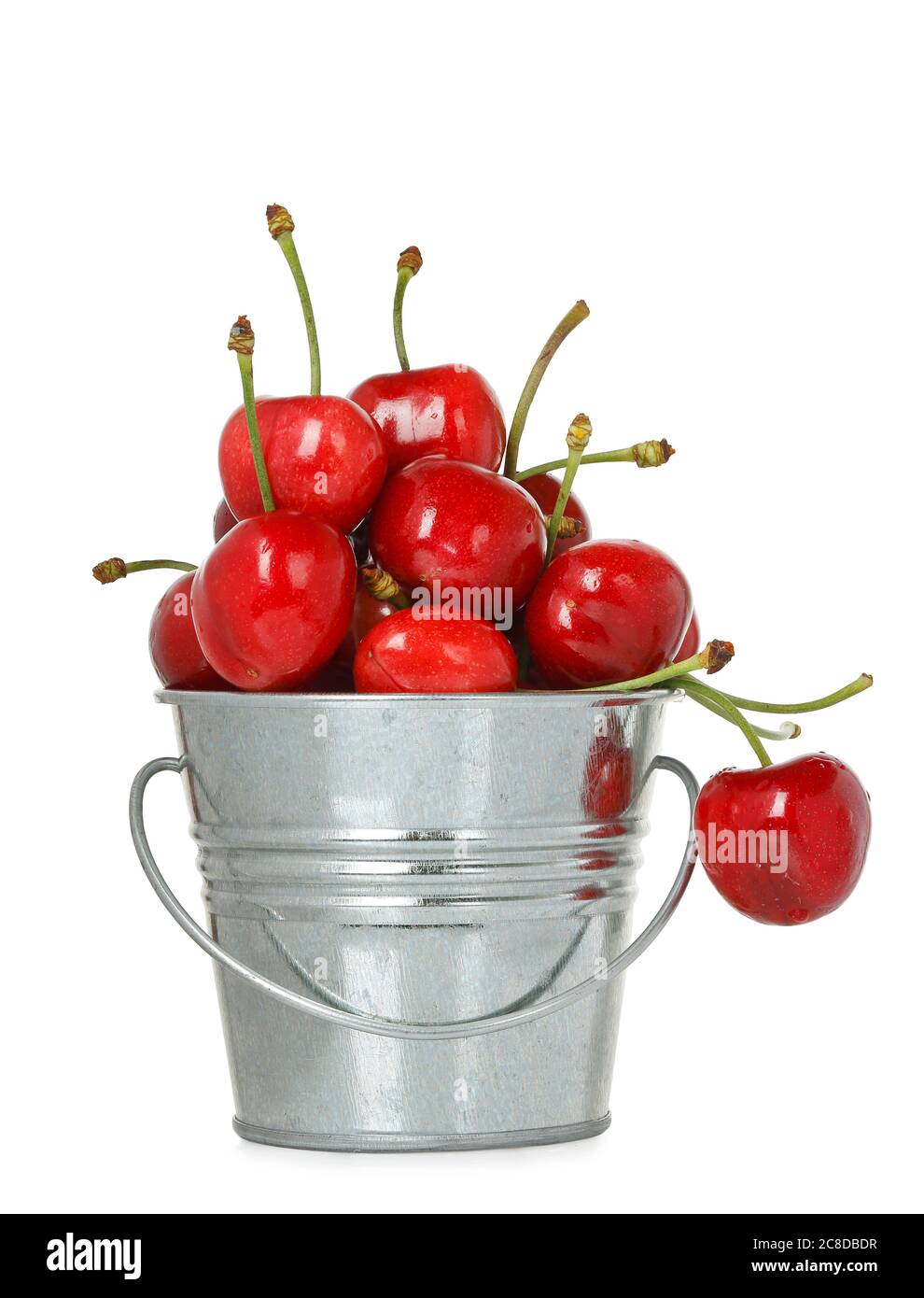 tin bucket with cherries isolated on white Stock Photo - Alamy