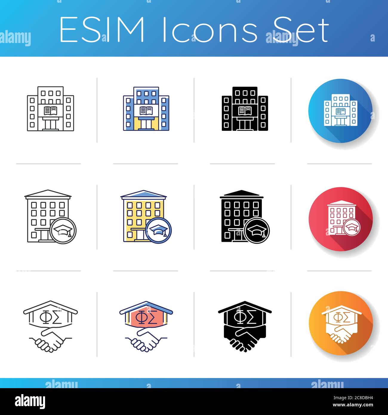University life icons set. Freshmen life and activities. College ...