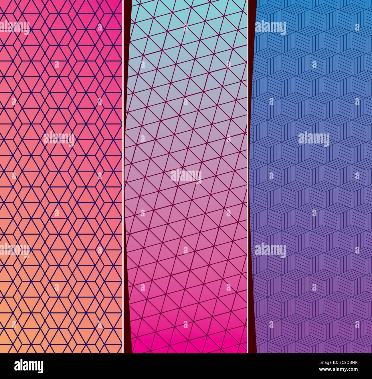 Blue purple pink gradient and pattern backgrounds frames set, Cover ...