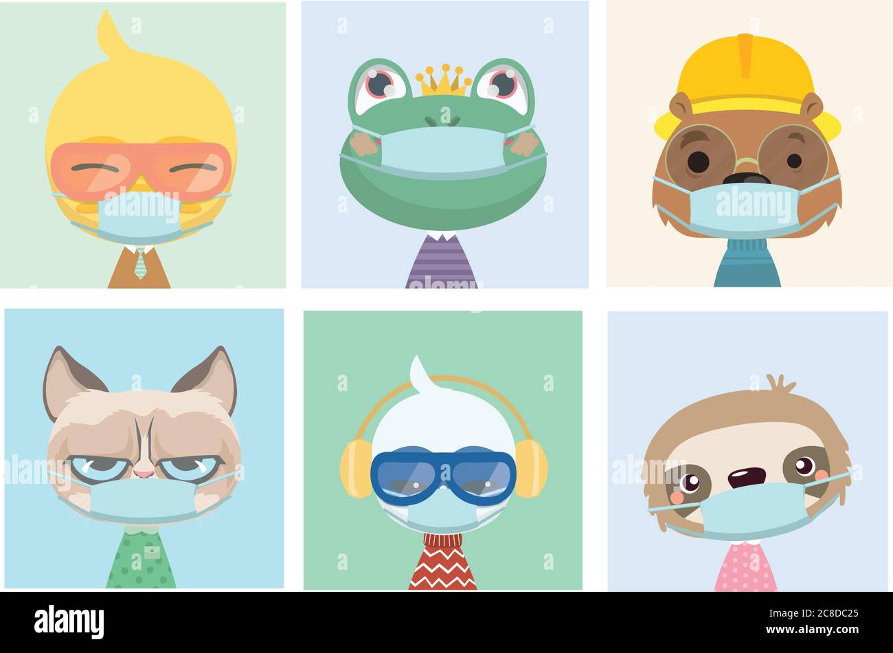 vector covid-19 virus face mask cartoon animal illustration Stock ...