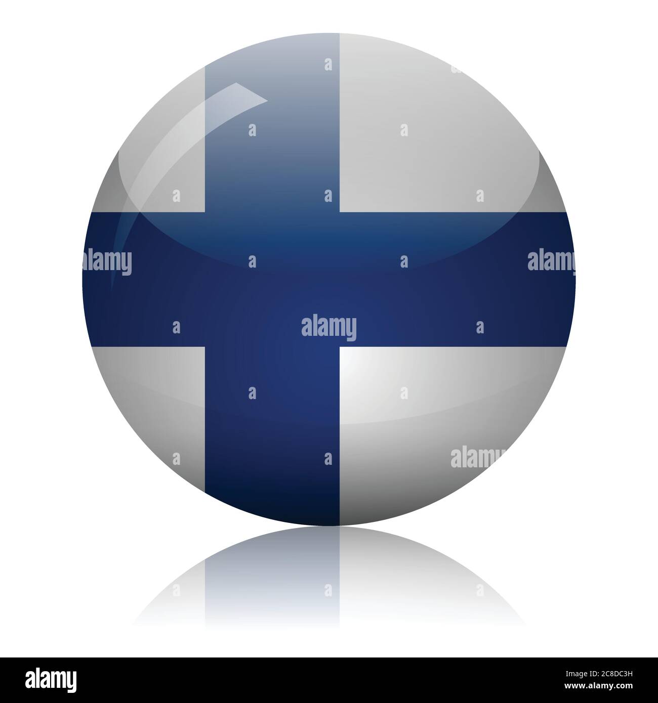 Finnish flag glass ball on light mirror surface vector illustration ...