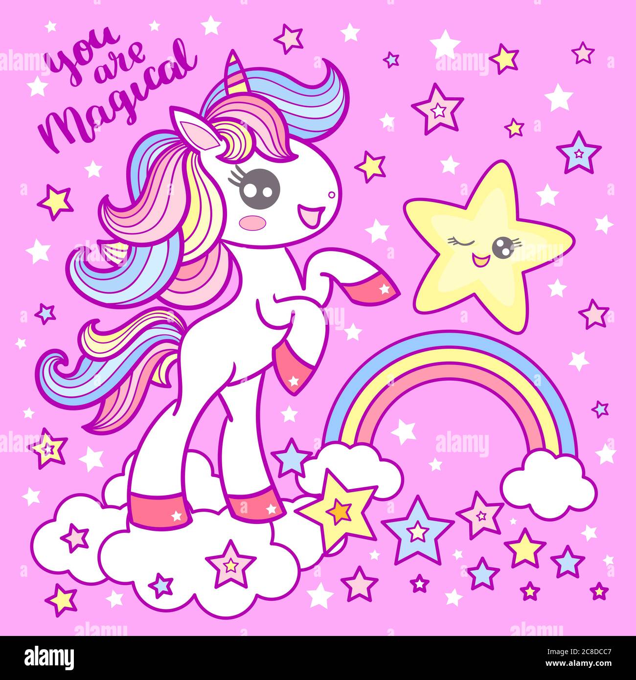 Magic princess unicorn, rainbow and star. Cute fantastic childish ...