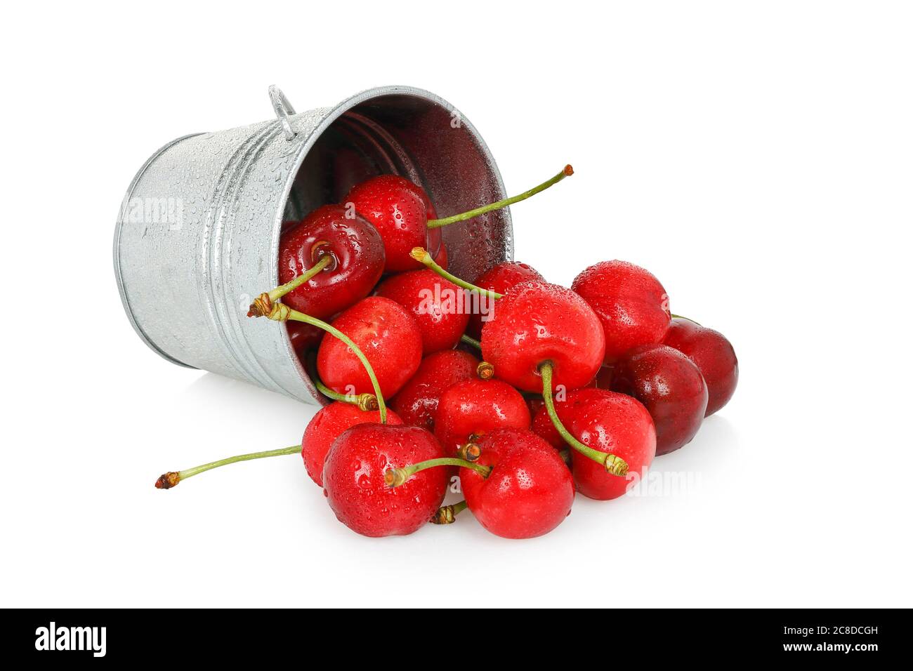 tin bucket with cherries isolated on white Stock Photo - Alamy