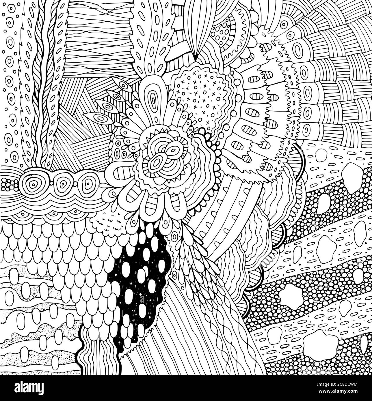 Fantastic cartoon abstract doodle - flower and patterns. Ink line ...