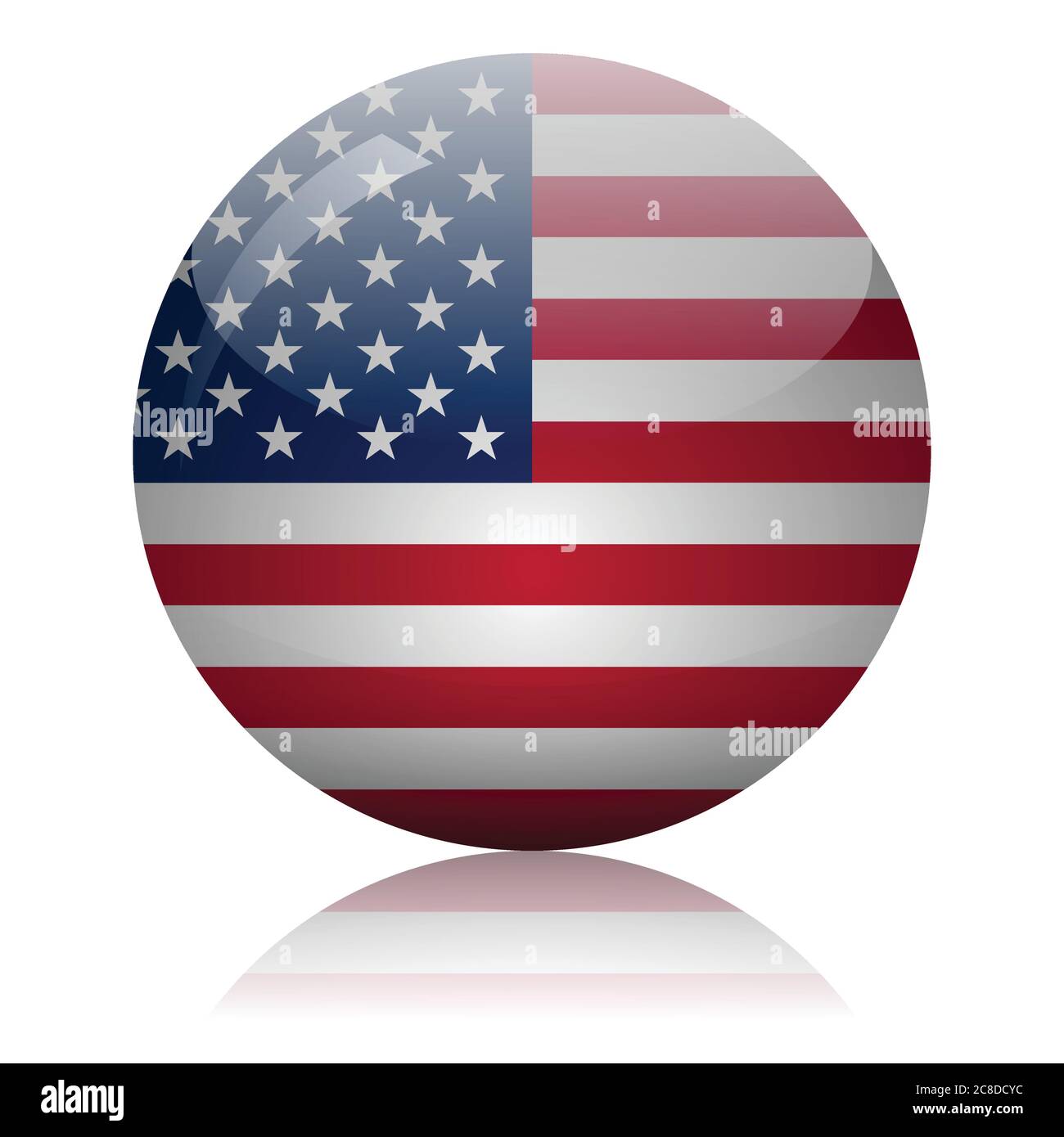 Usa Flag Glass Ball On Light Mirror Surface Vector Illustration Stock