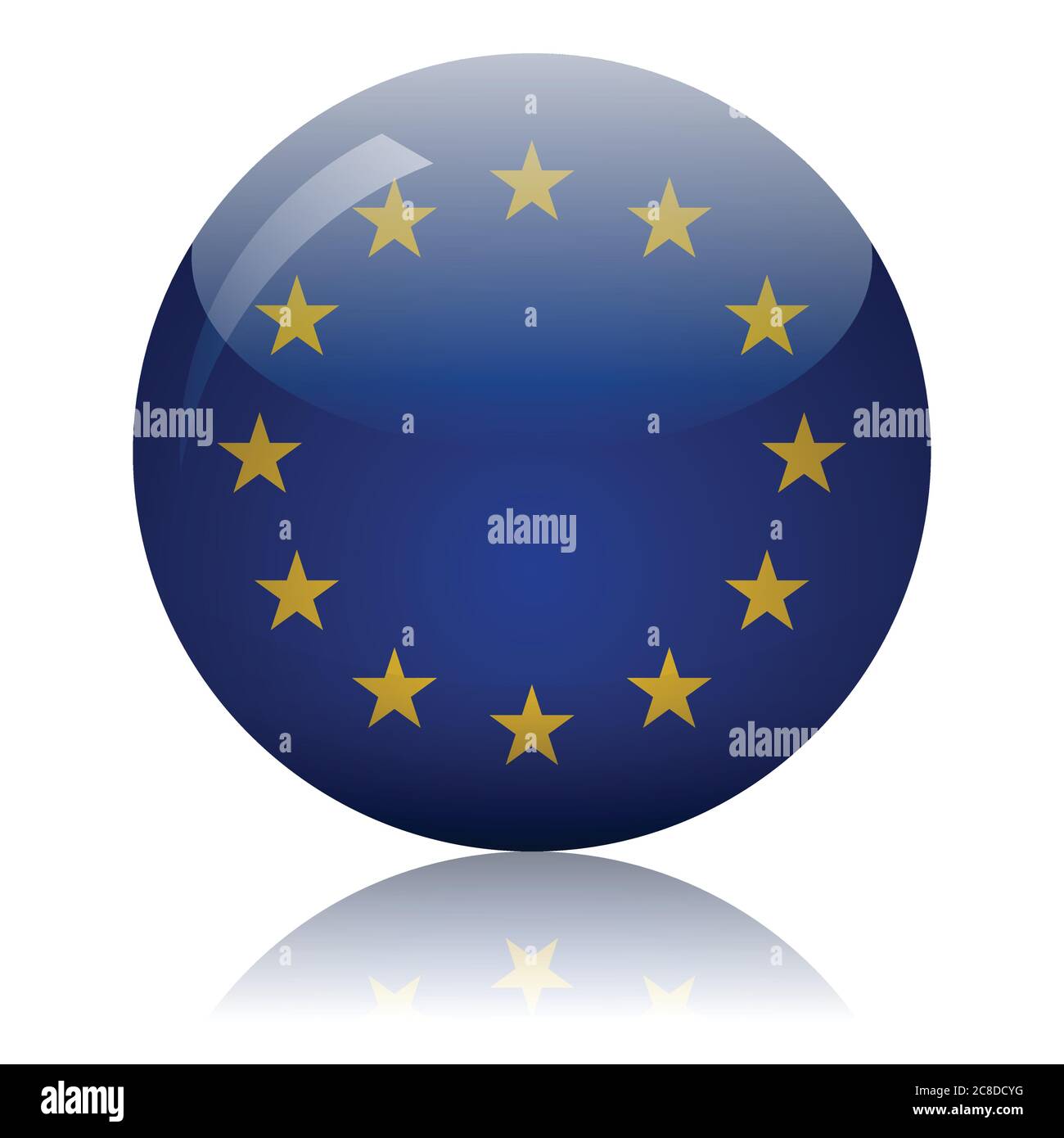 European Union flag glass ball on light mirror surface vector ...