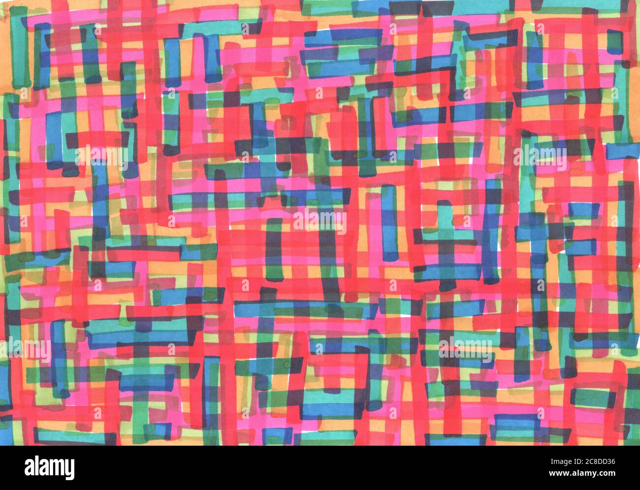 Marker painting. Colorful horizontal and vertical stripes. Grunge hand ...