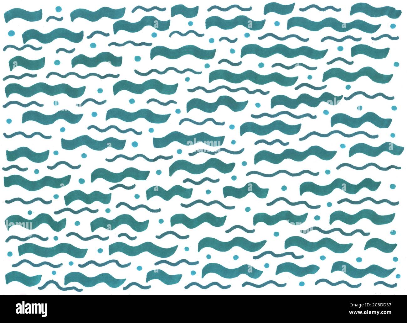 Marker sketch painting. Horizontal blue sea waves. Grunge hand drawn ...