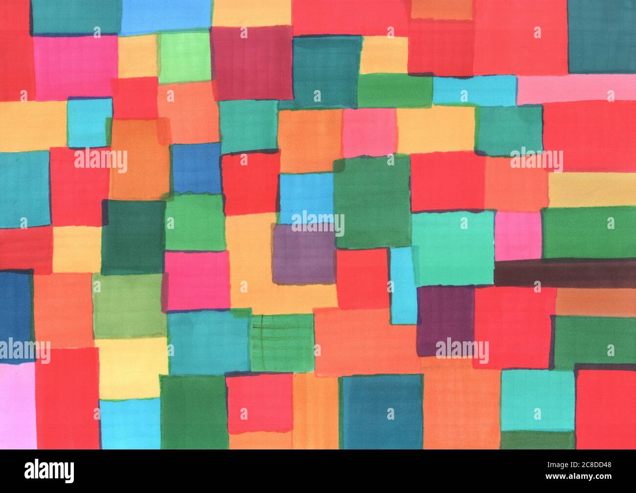 Marker painting. Multicolor squares. Patchwork style. Grunge hand drawn ...