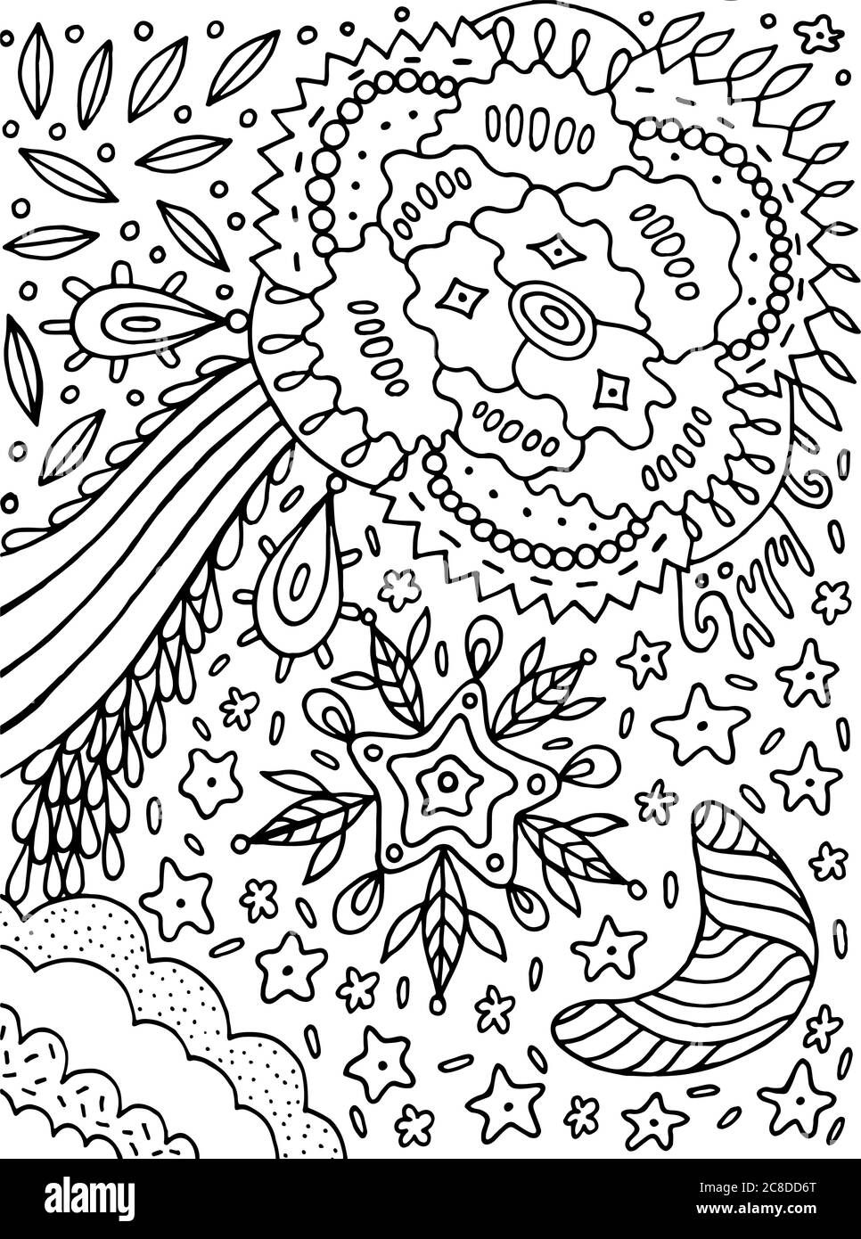 Floral cartoon abstract doodle. Ink line drawing. Coloring page for ...