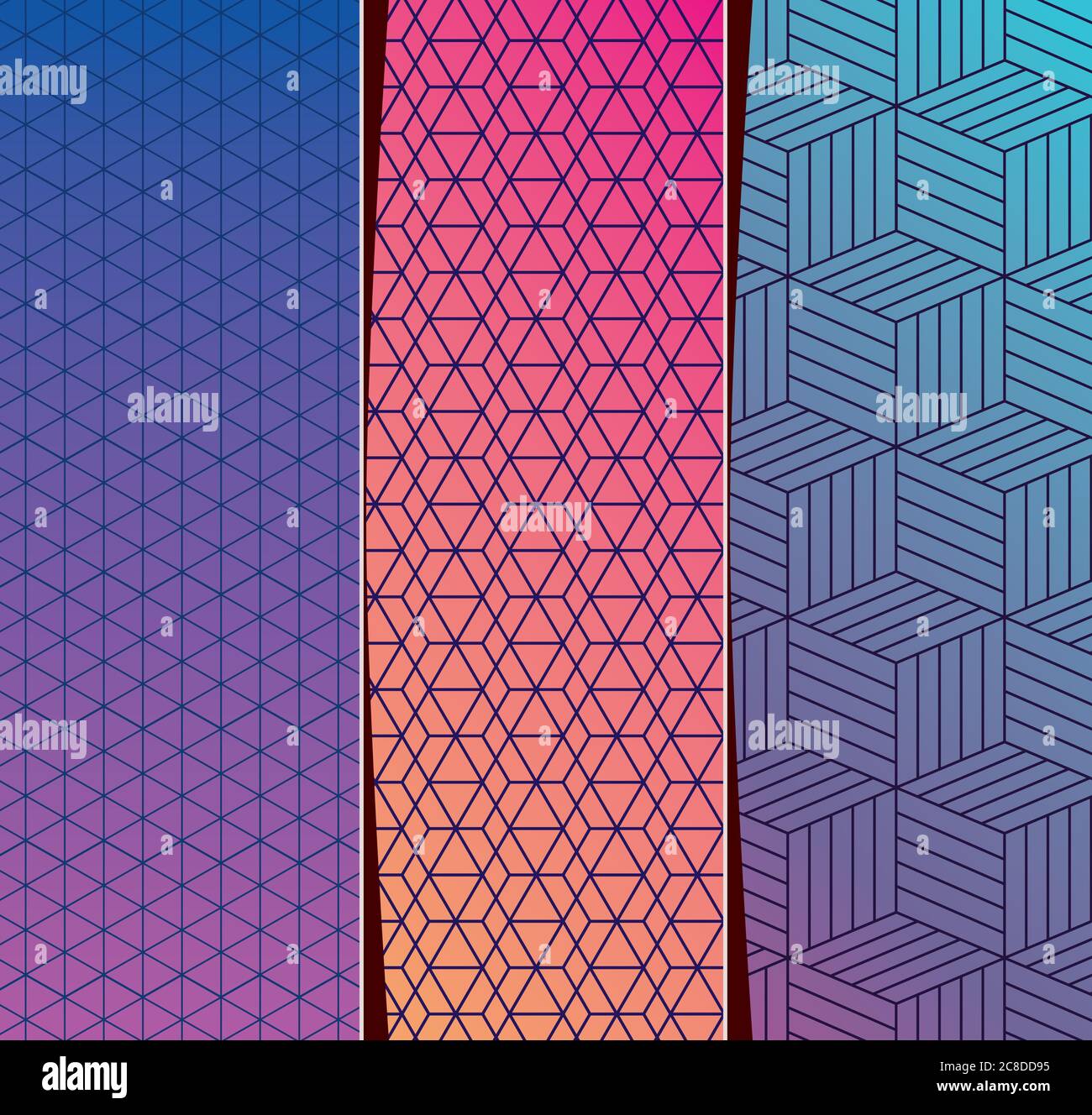 Blue purple pink gradient and pattern backgrounds frames set, Cover ...