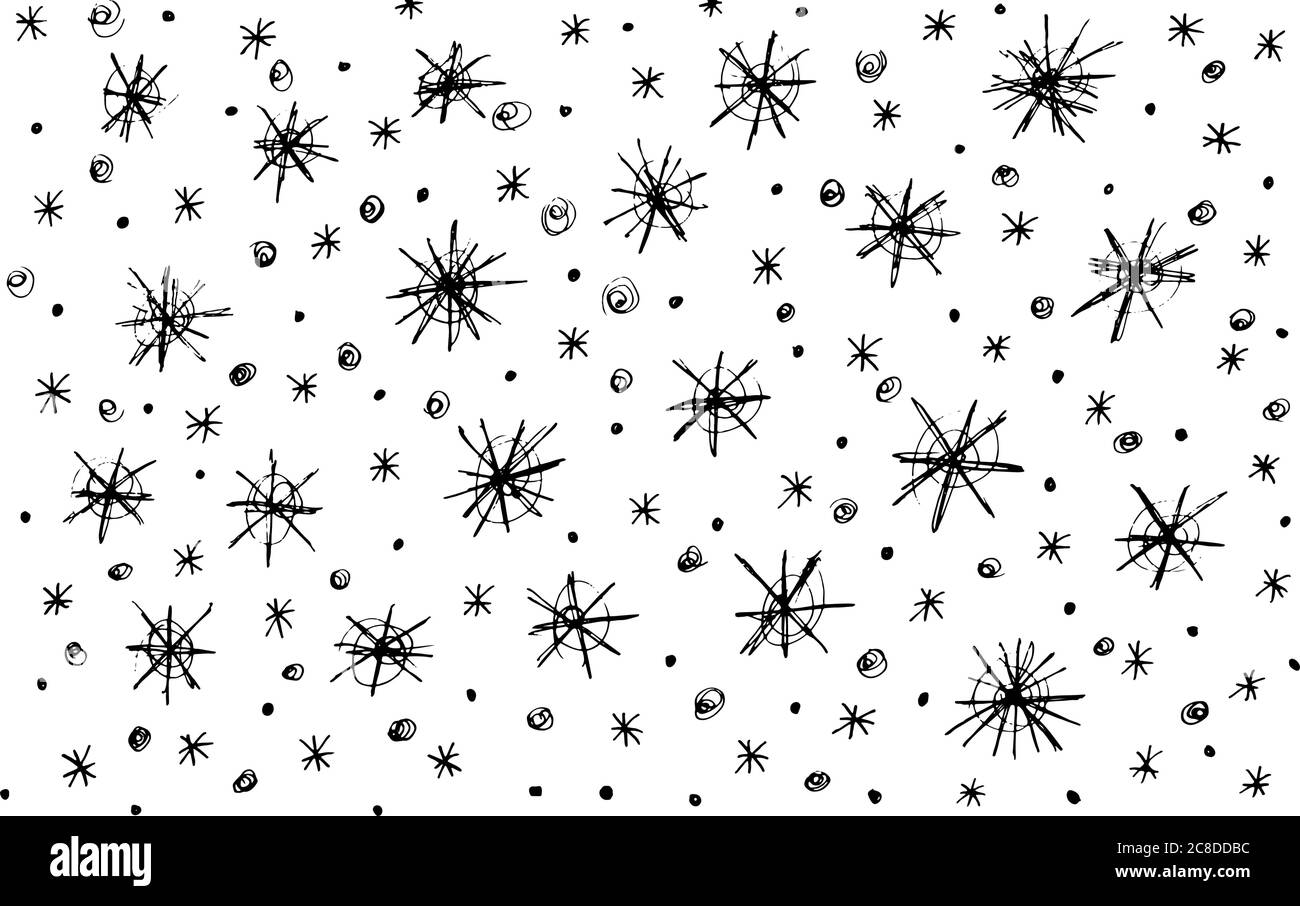 Starry sky with snow - abstract ink scratch texture. Doodle sketch ...