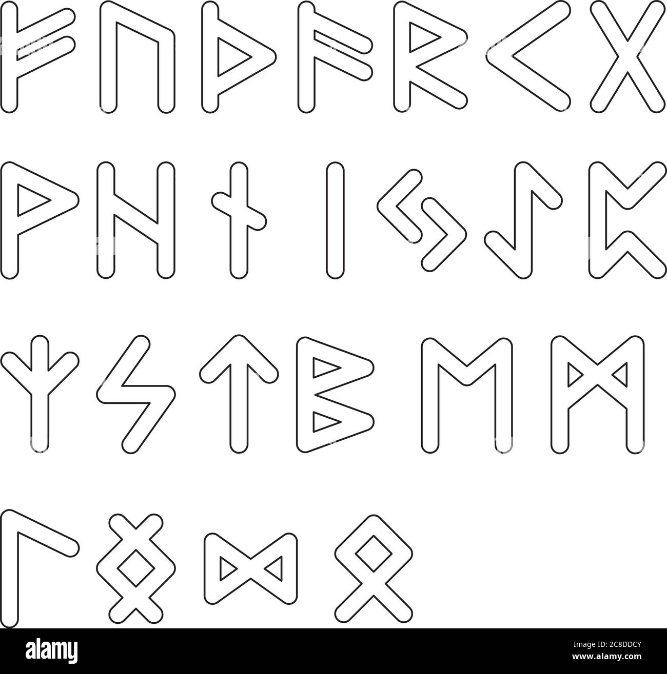 Collection of 24 scandinavic runes. Futhark icon set. Elder viking ...