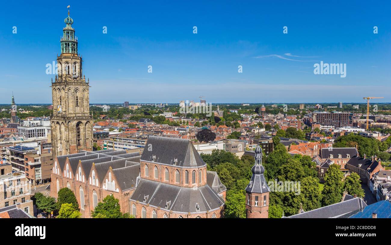 Historic Martini church tower dominating the skyline of Groningen ...