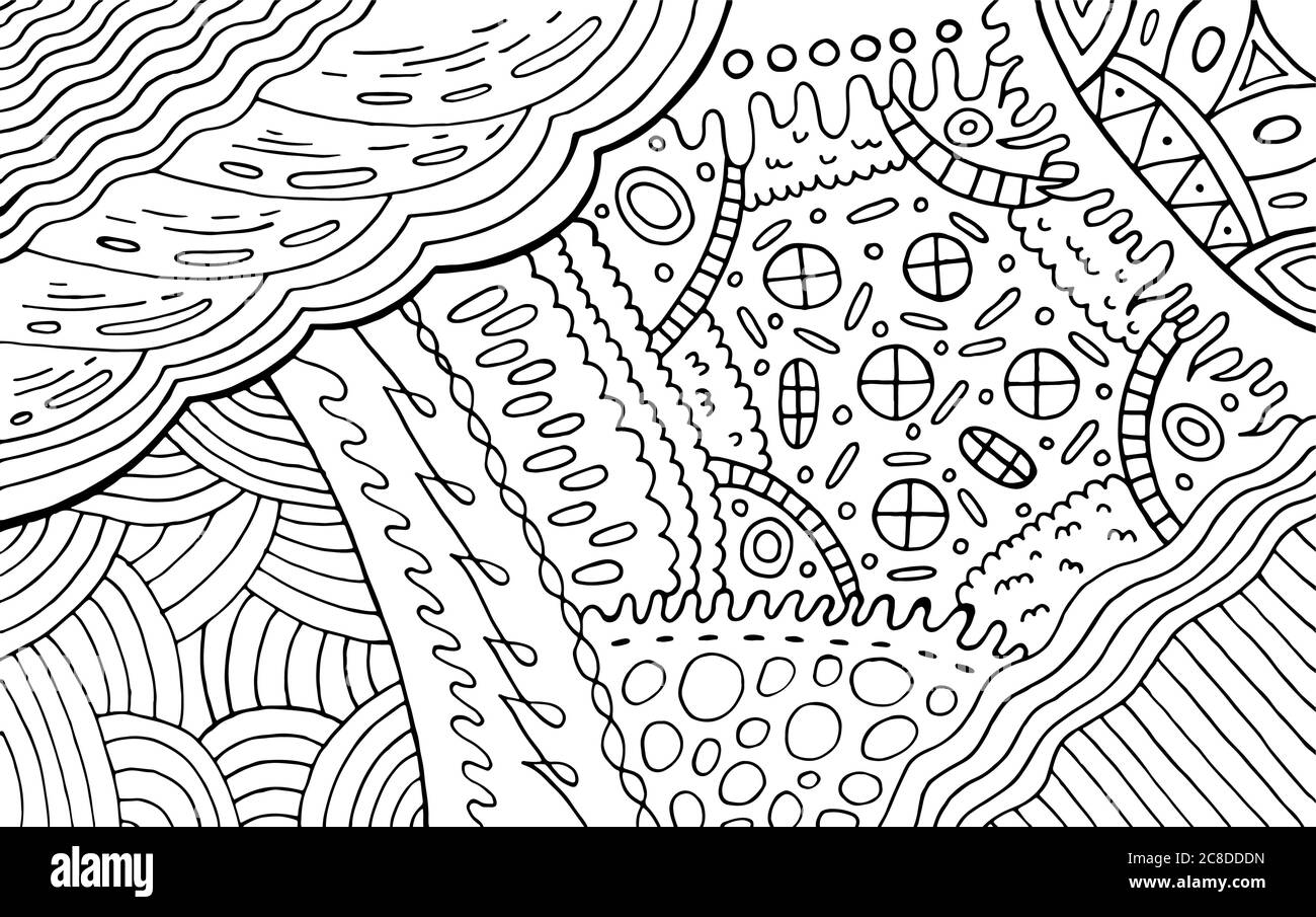 Wavy doodle line art. Adult coloring page. Abstract pattern with ...
