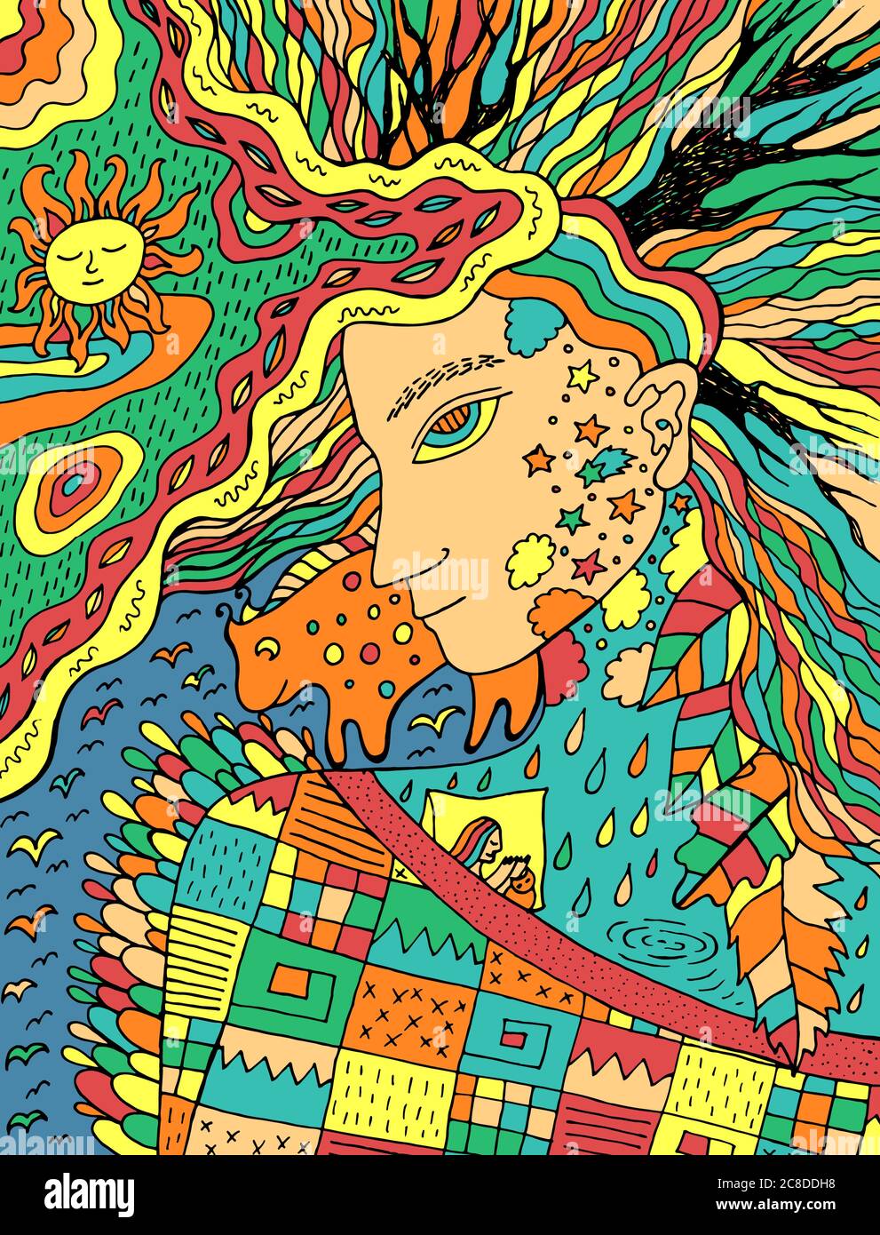 Cute and cozy illustration with autumn spirit. Fantasy colorful artwork ...