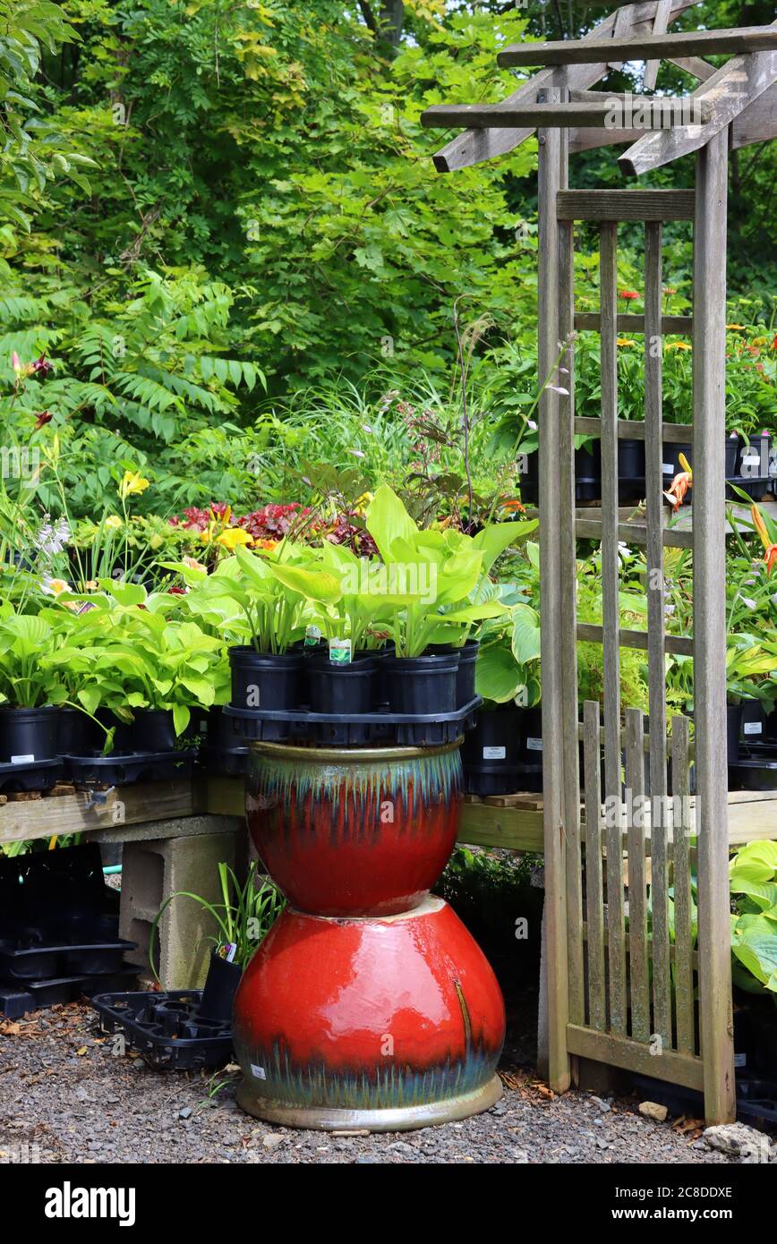 The pottery is red at the garden store Stock Photo - Alamy