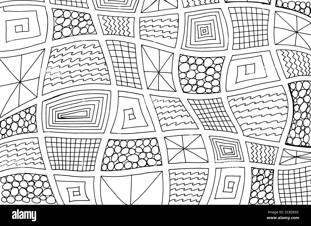 Square doodles. Abstract coloring page for adults. Cartoon drawing ...