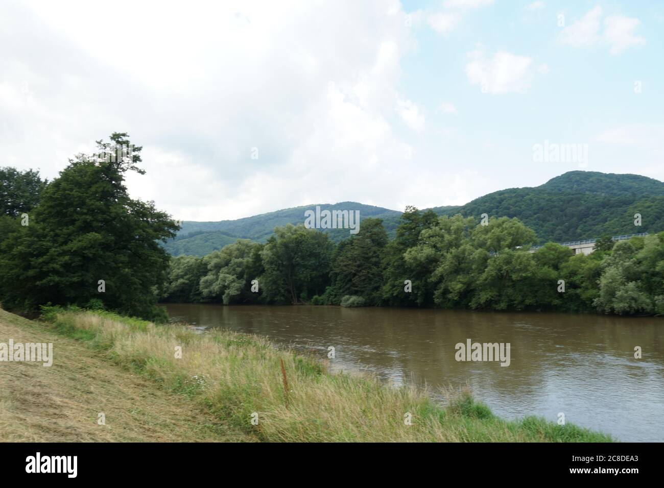 Hron river in Zarnovica region in central Slovakia with muddy water due ...