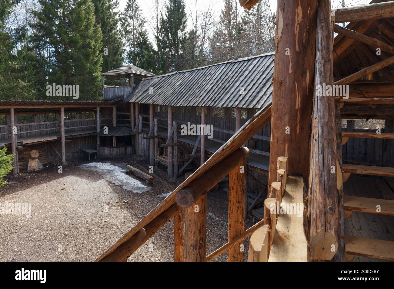 Wooden fort, modern built as attraction. Yard view Stock Photo - Alamy