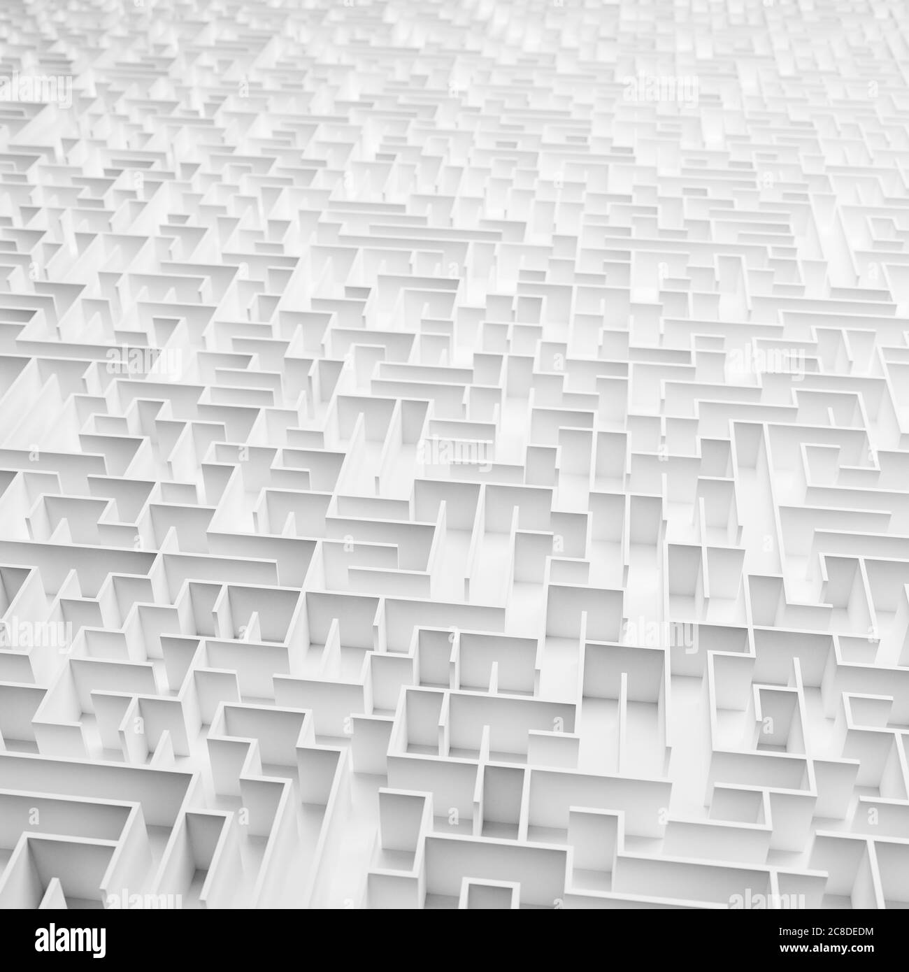 3D render: Full frame image of an endless maze with white walls shot ...
