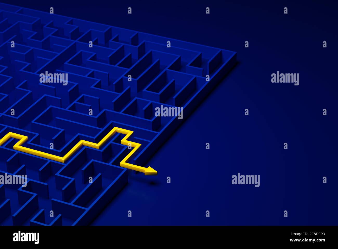 3d rendering: Concept - solving a complex problem. Blue maze and floor ...