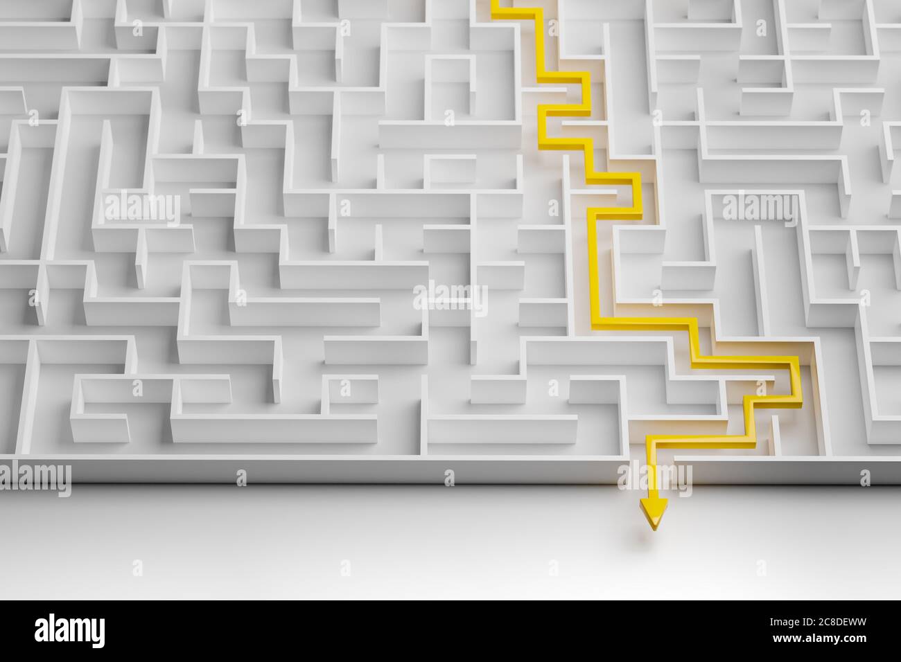 3d rendering: Concept - solving a complex problem. White maze with ...