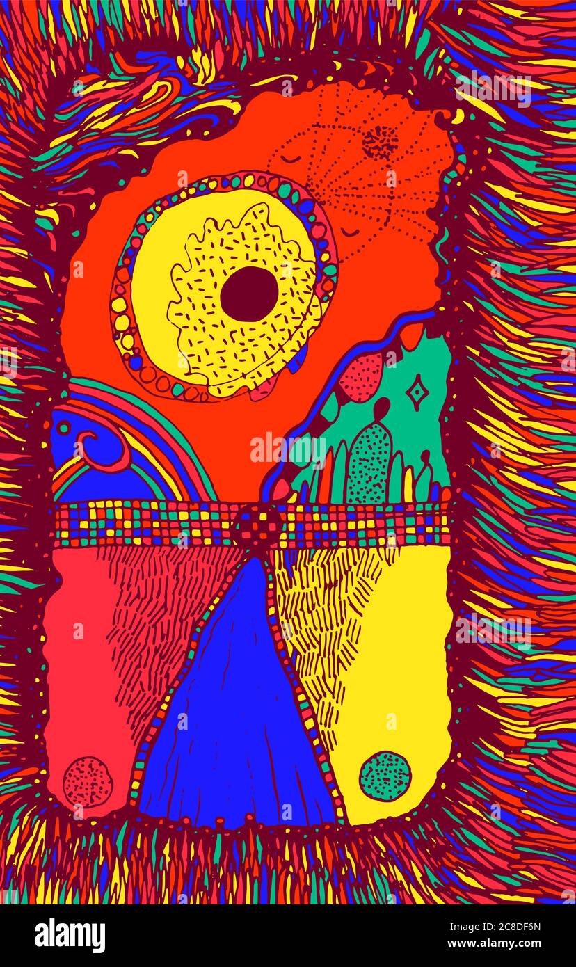 Surreal abstract landscape - road, rainbow, sun, grass. Colorful bright ...