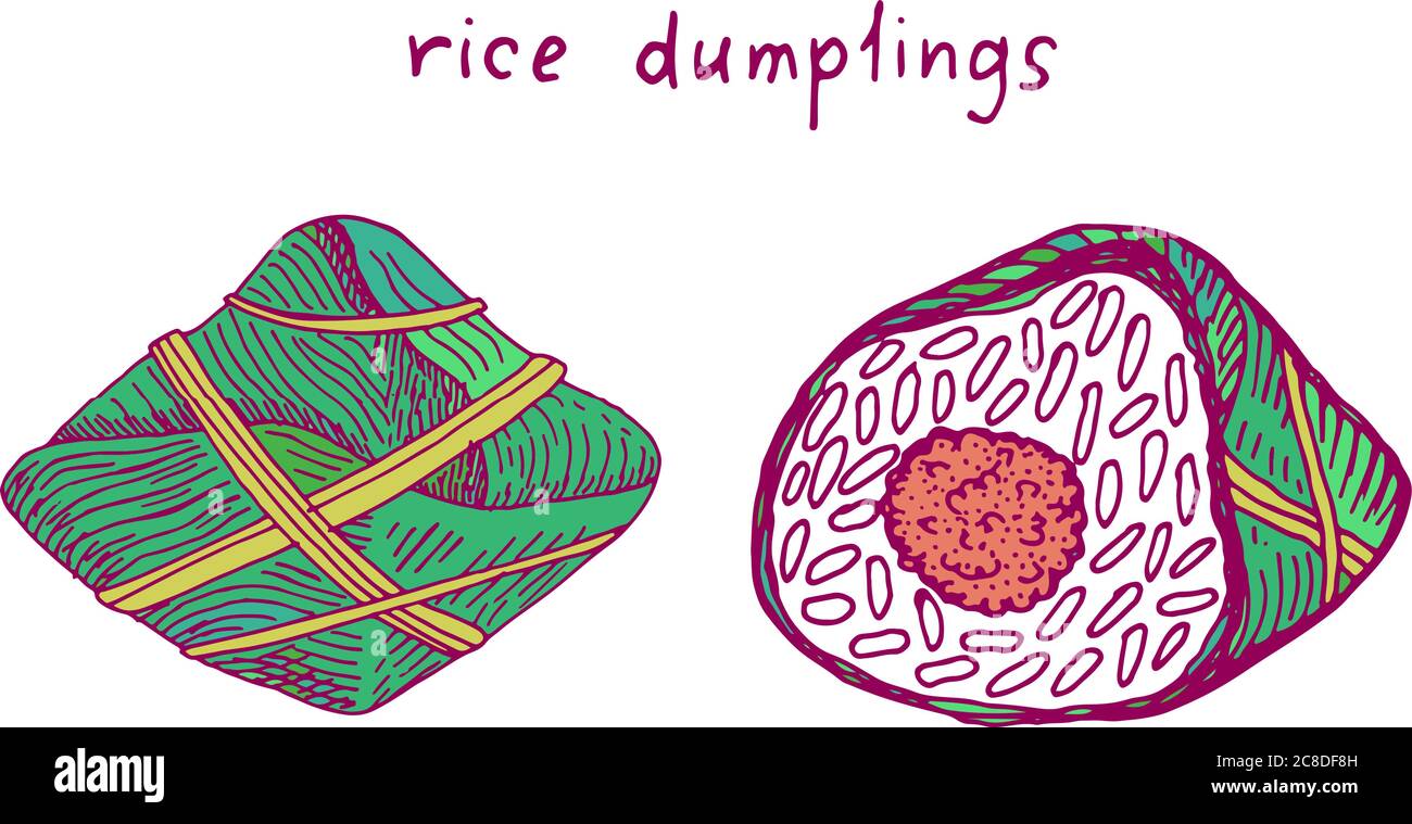 Zongzi - rice dumplings. Chinese food. Sketch colorful bright ...