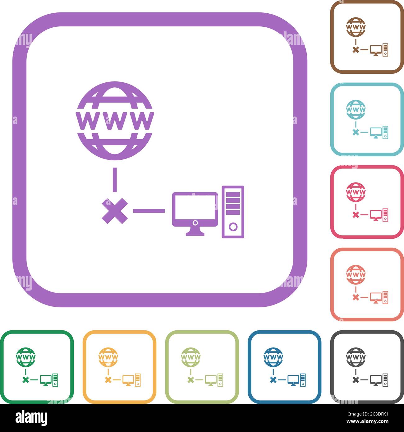 Offline computer simple icons in color rounded square frames on white ...