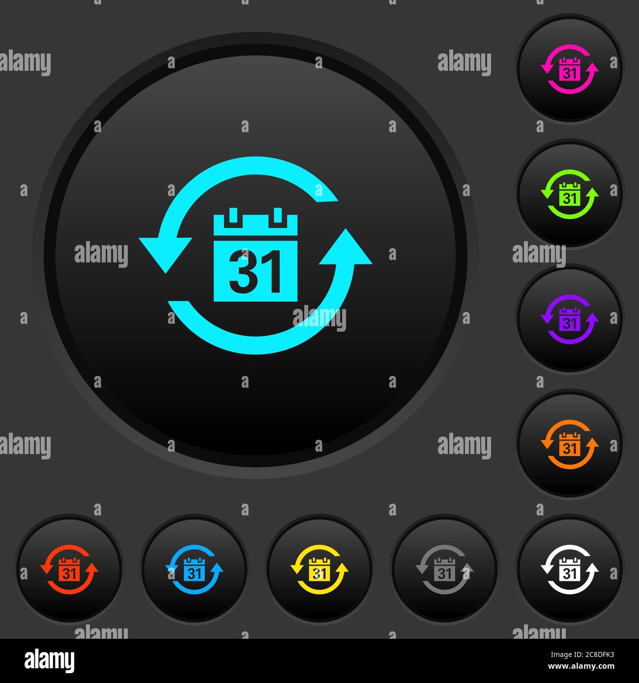 Monthly subscription dark push buttons with vivid color icons on dark ...