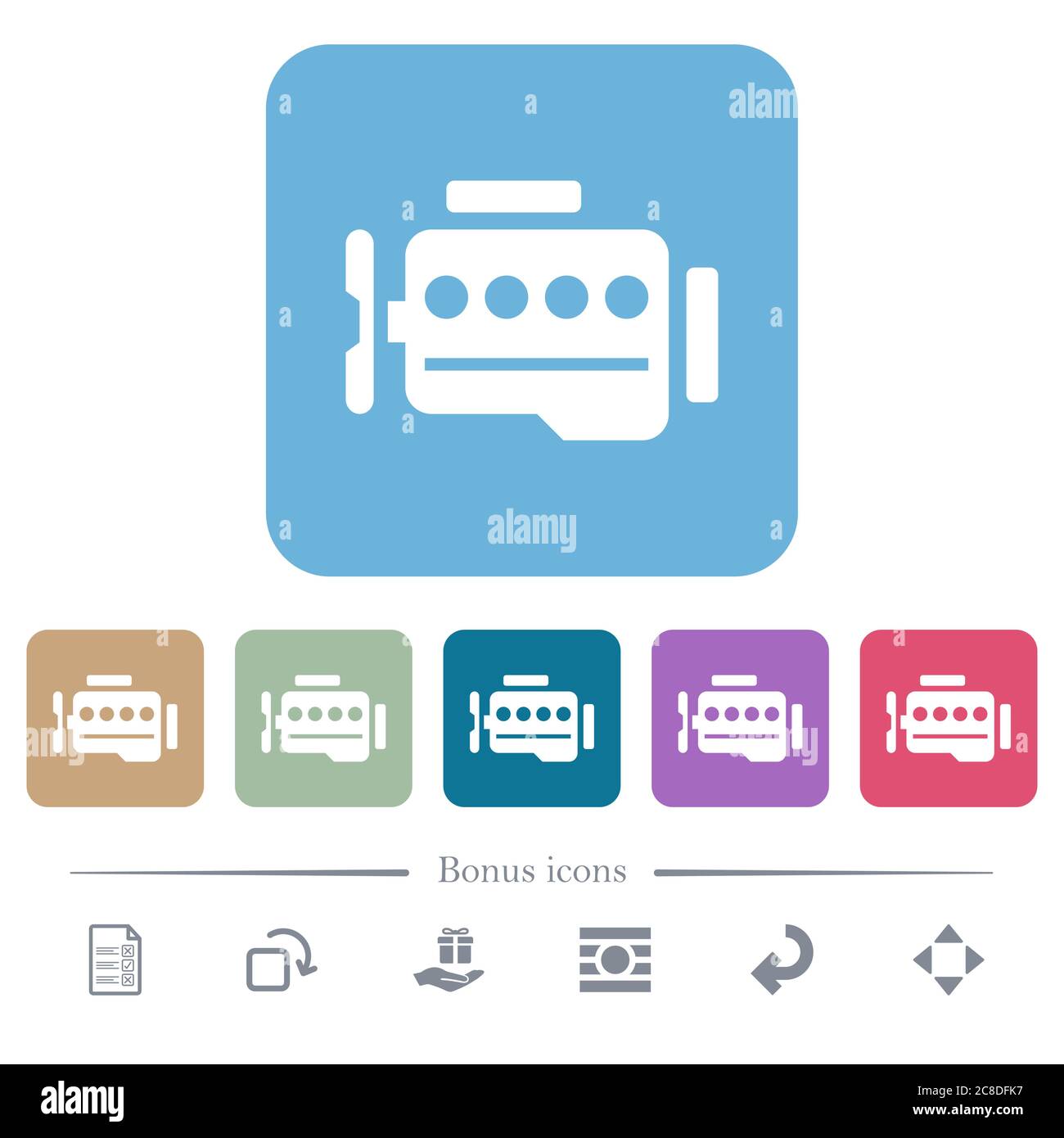 Engine symbol white flat icons on color rounded square backgrounds. 6 ...