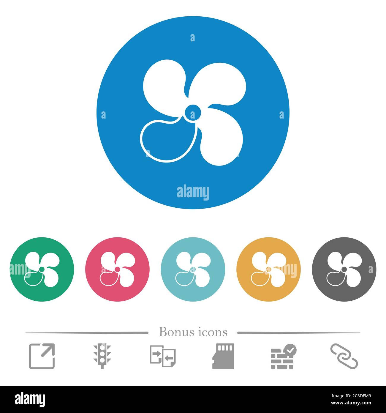 Car fan level 3 flat white icons on round color backgrounds. 6 bonus ...