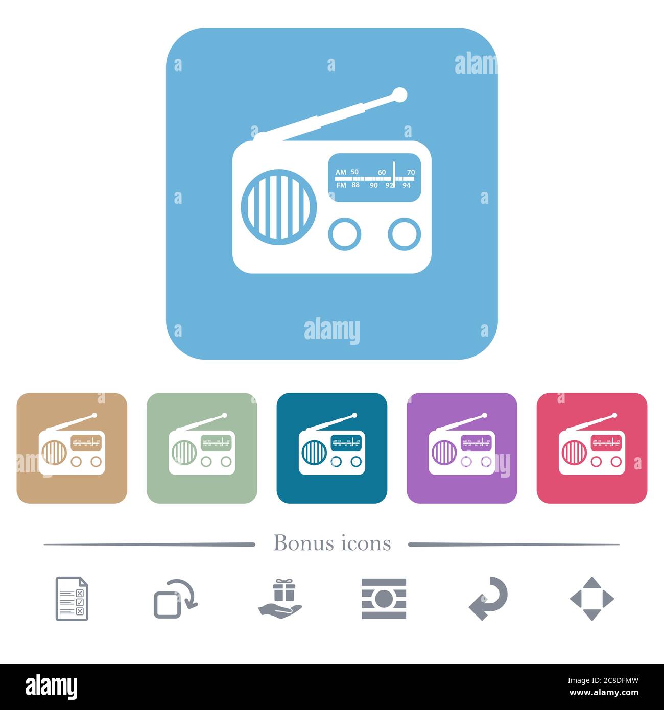 Vintage retro radio white flat icons on color rounded square ...