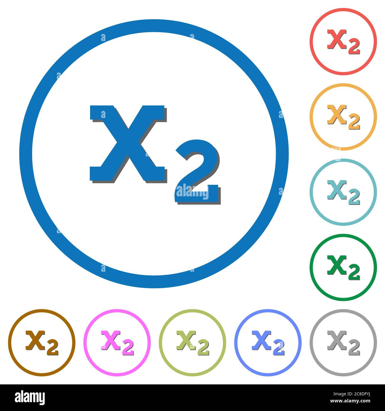 Subscript flat color vector icons with shadows in round outlines on ...