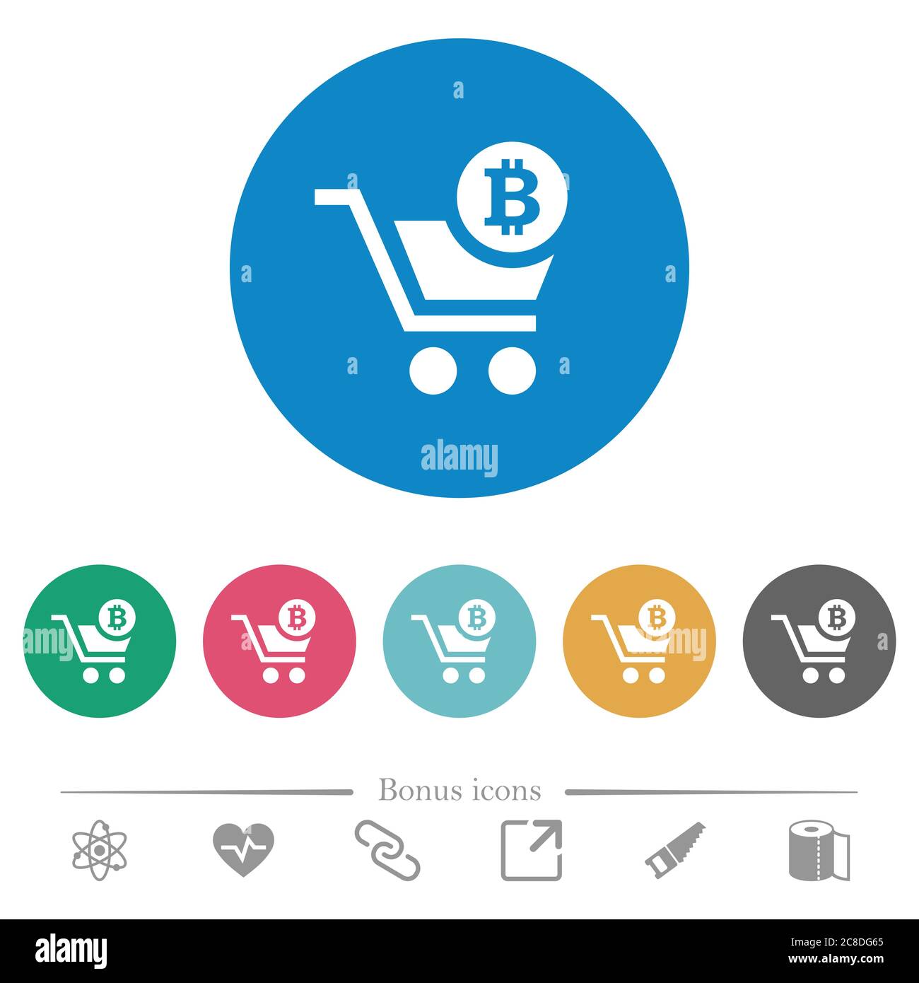 Checkout with Bitcoin cart flat white icons on round color backgrounds ...