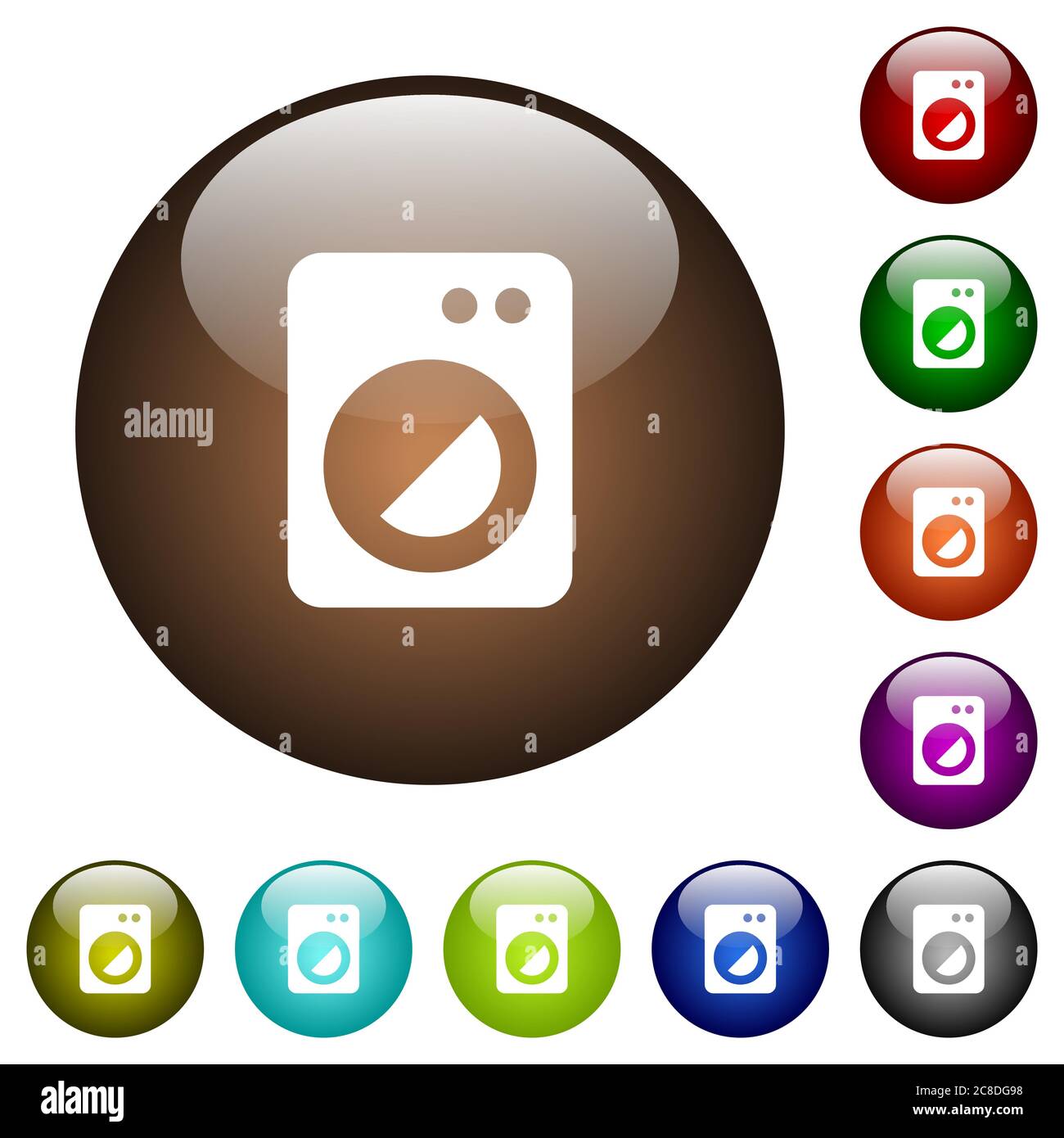 Washing machine white icons on round glass buttons in multiple colors ...