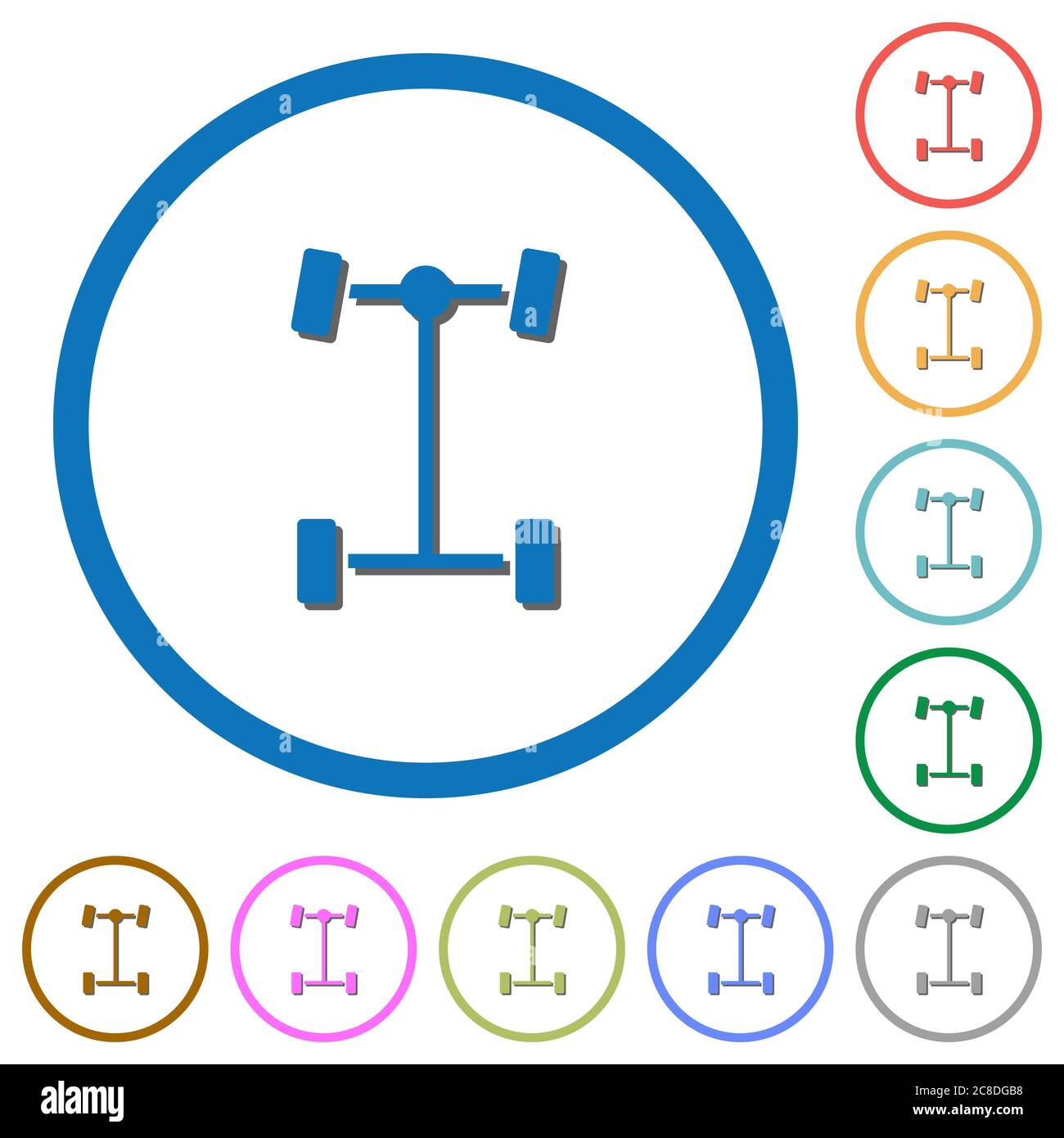 Front differential flat color vector icons with shadows in round ...